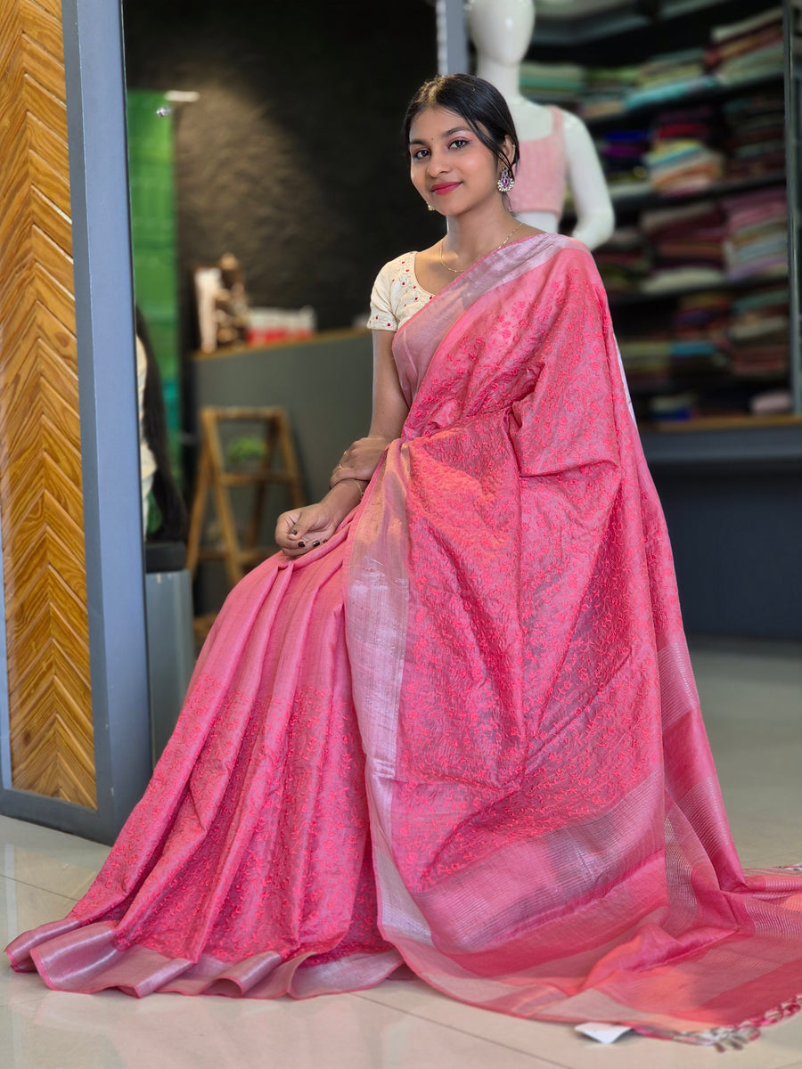 Self Color Embroidery Desi Tussar Saree | HS1048