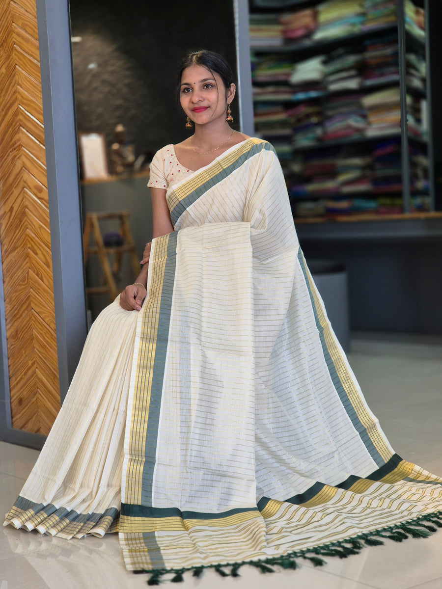 Line Weaving Kerala Cotton Saree | GAT207