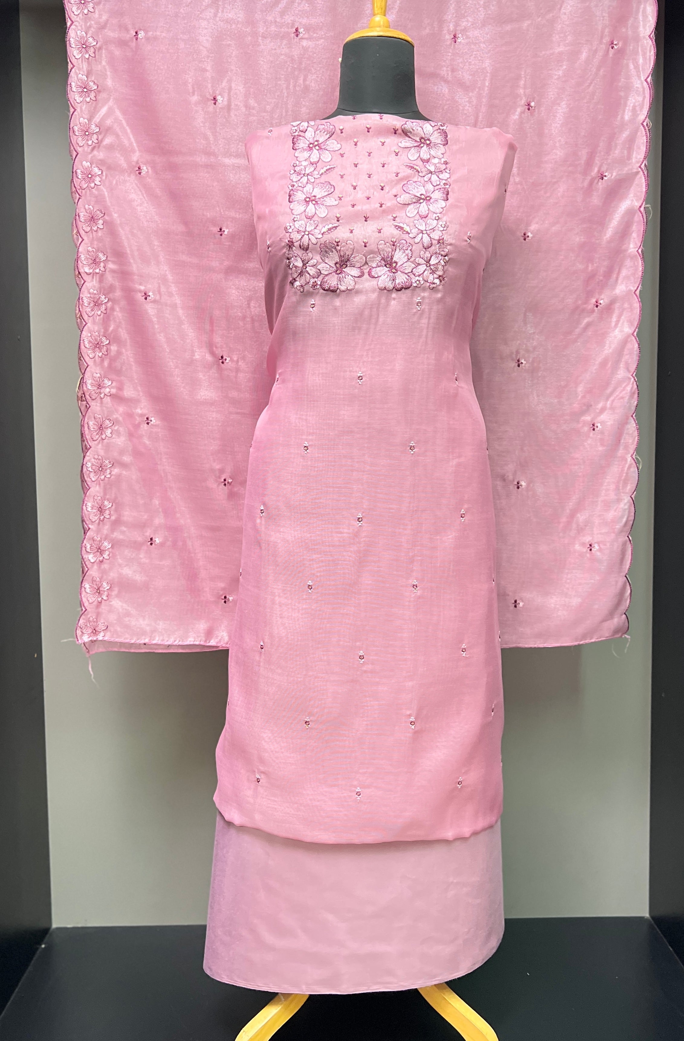 Floral Embroidered Semi Tissue Salwar Set | SD116 – Aham Designer Boutique