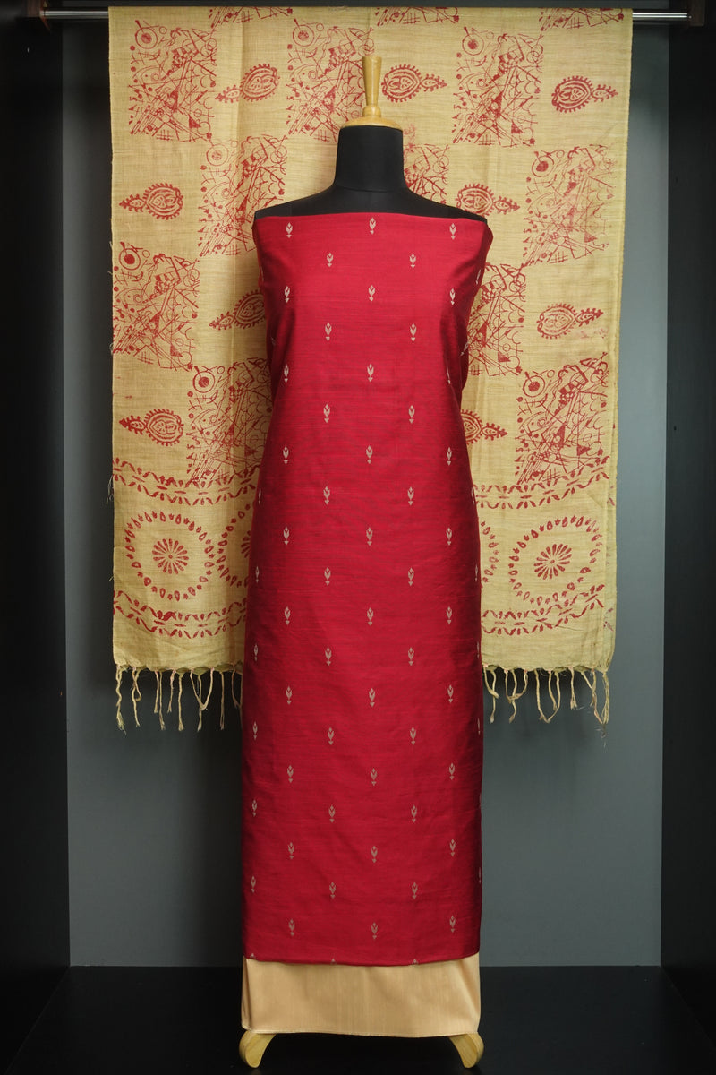 Traditional Weaving Slub Silk Salwar Set | AHR254