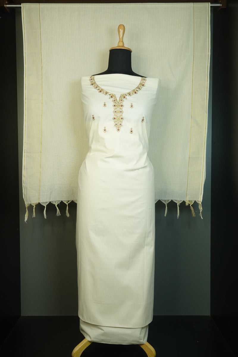 Yoke Machine Embroidery Design Kerala Cotton Salwar Set | ONM2319