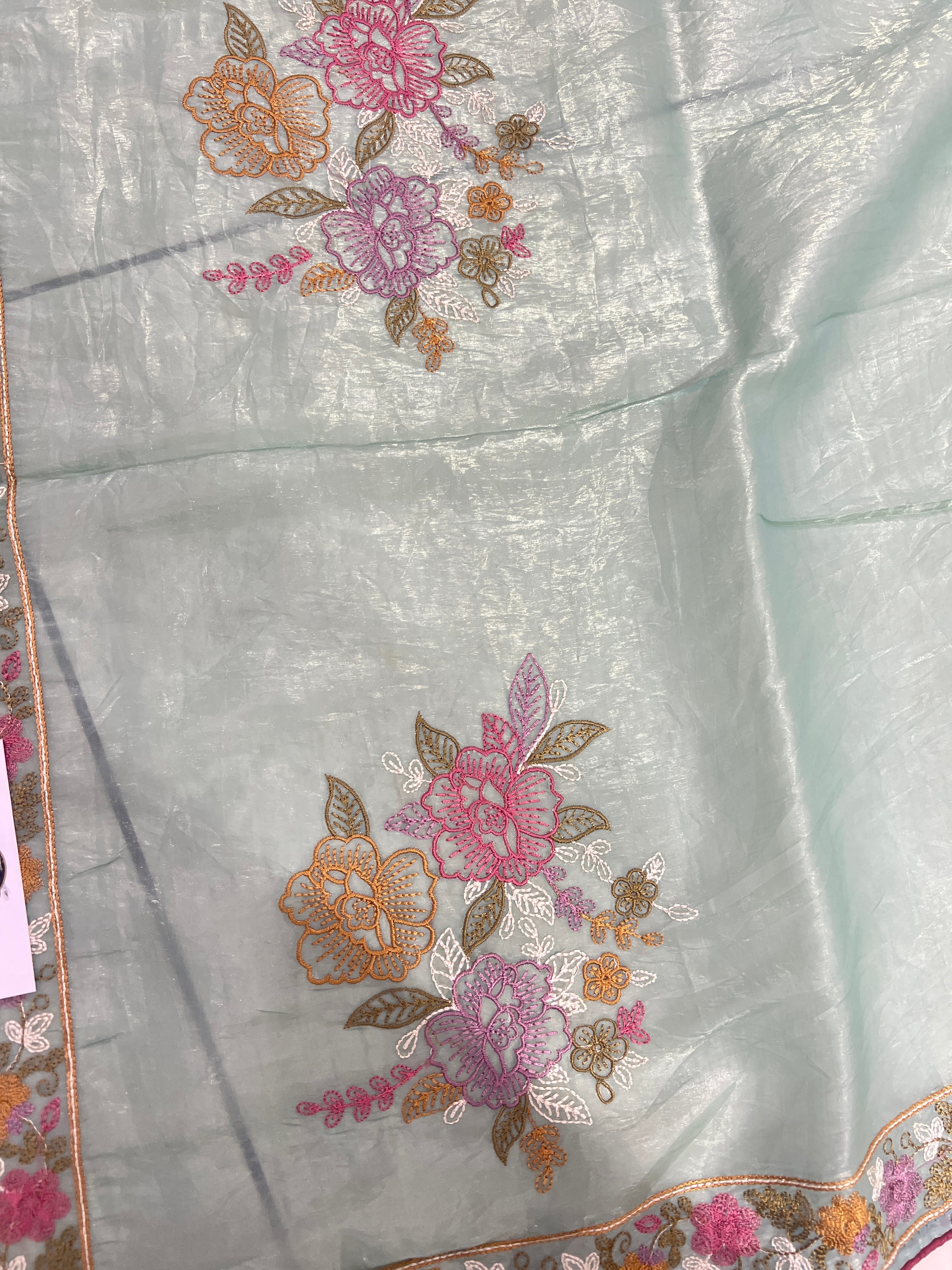 Scattered Floral Embroidered Glass Organza Saree | BLD555 – Aham ...