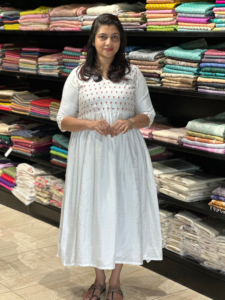 Floral Machine Yoke Embroidery Raw Cotton Unstitched Kurta Material