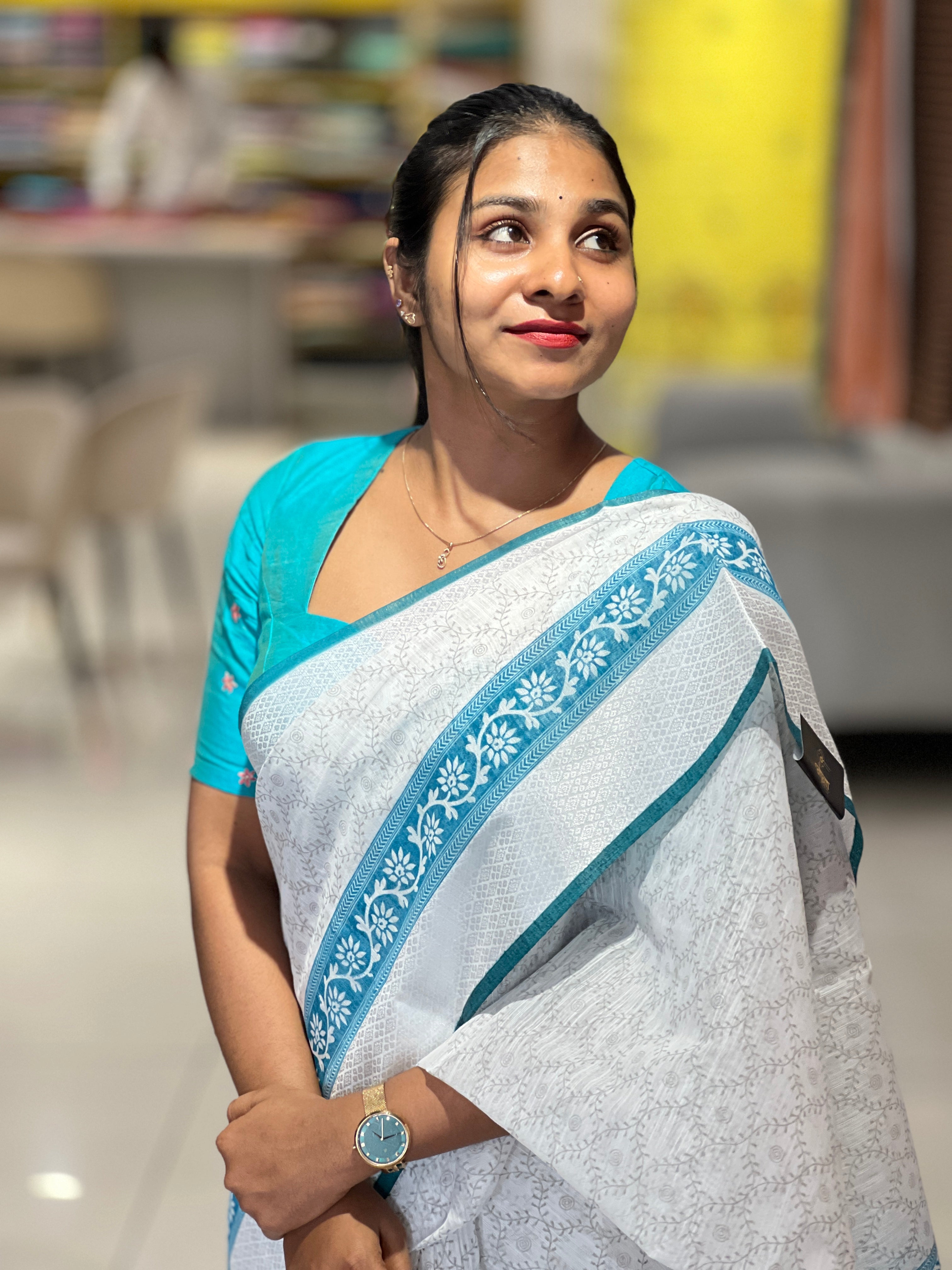Jaal Pattern Cotton Saree | VDA179 – Aham Designer Boutique
