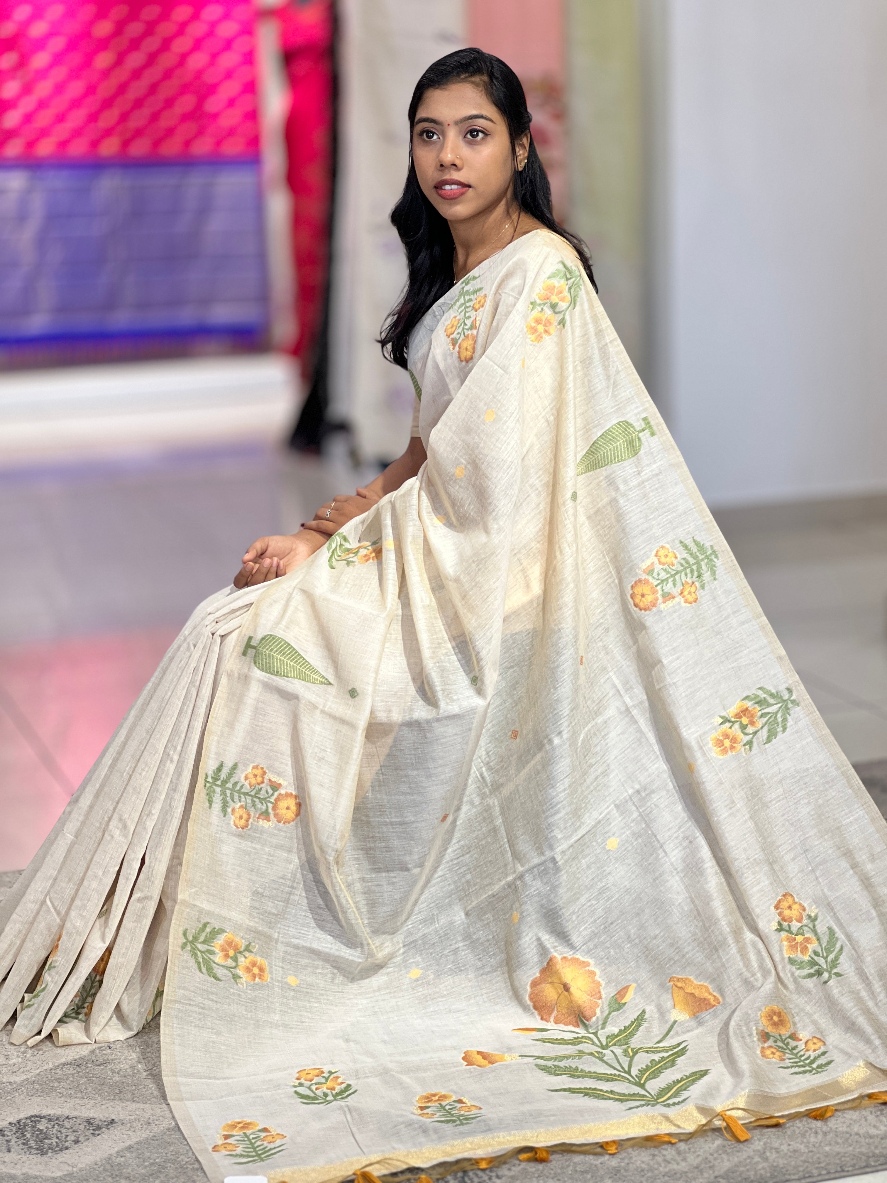 Floral Jamdani Weaving Pattern Chanderi Finish Saree | GMS187 – Aham ...