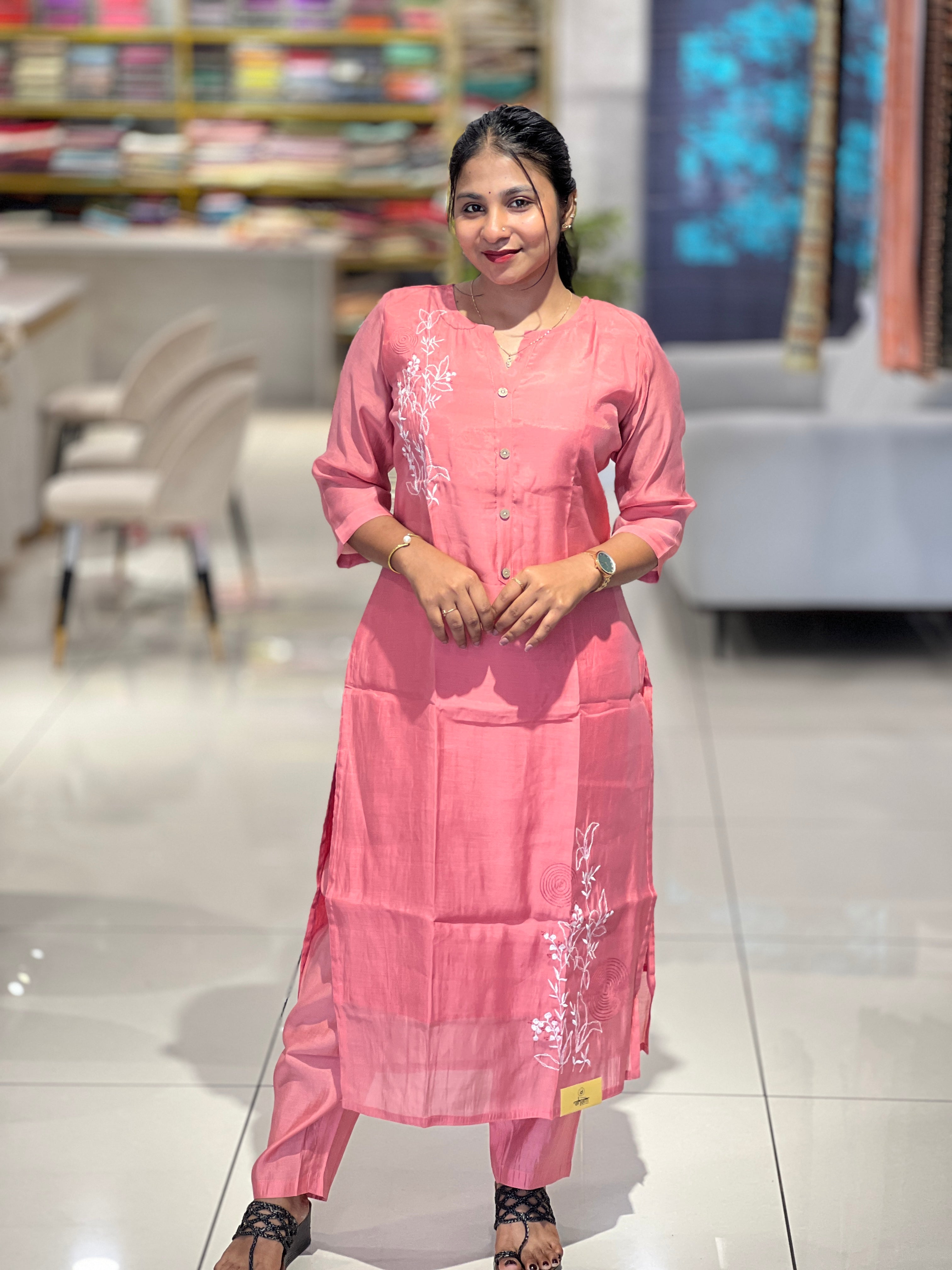 Machine Embroidery Detailed Muslin Finish Kurta Set | MSN117 – Aham ...