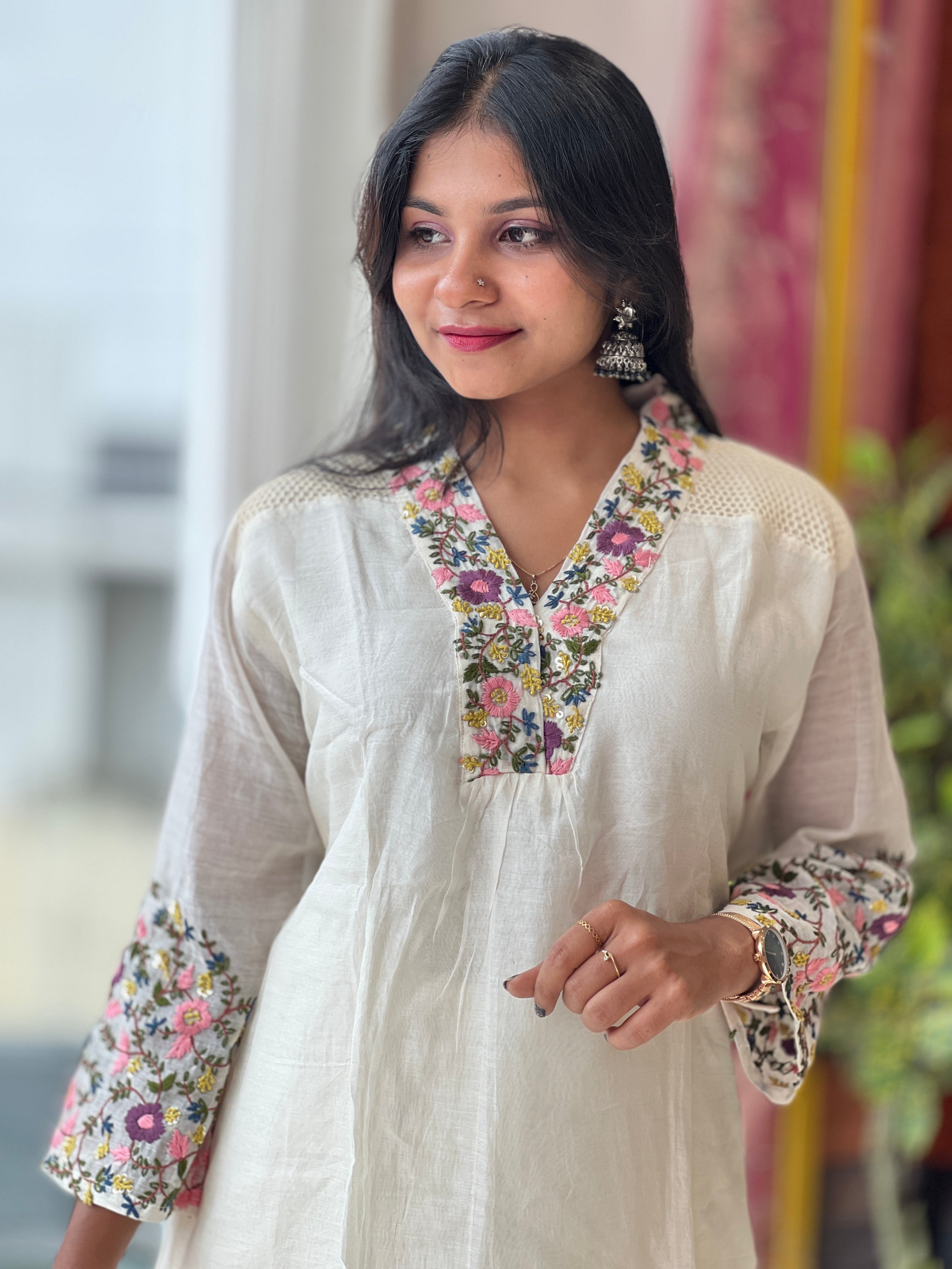 Multi-Color Floral Embroidered Cotton Kurta Set | ADS104 – Aham ...