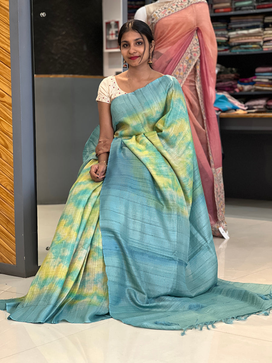 Discharge Printed Desi Tussar Saree | HS1013