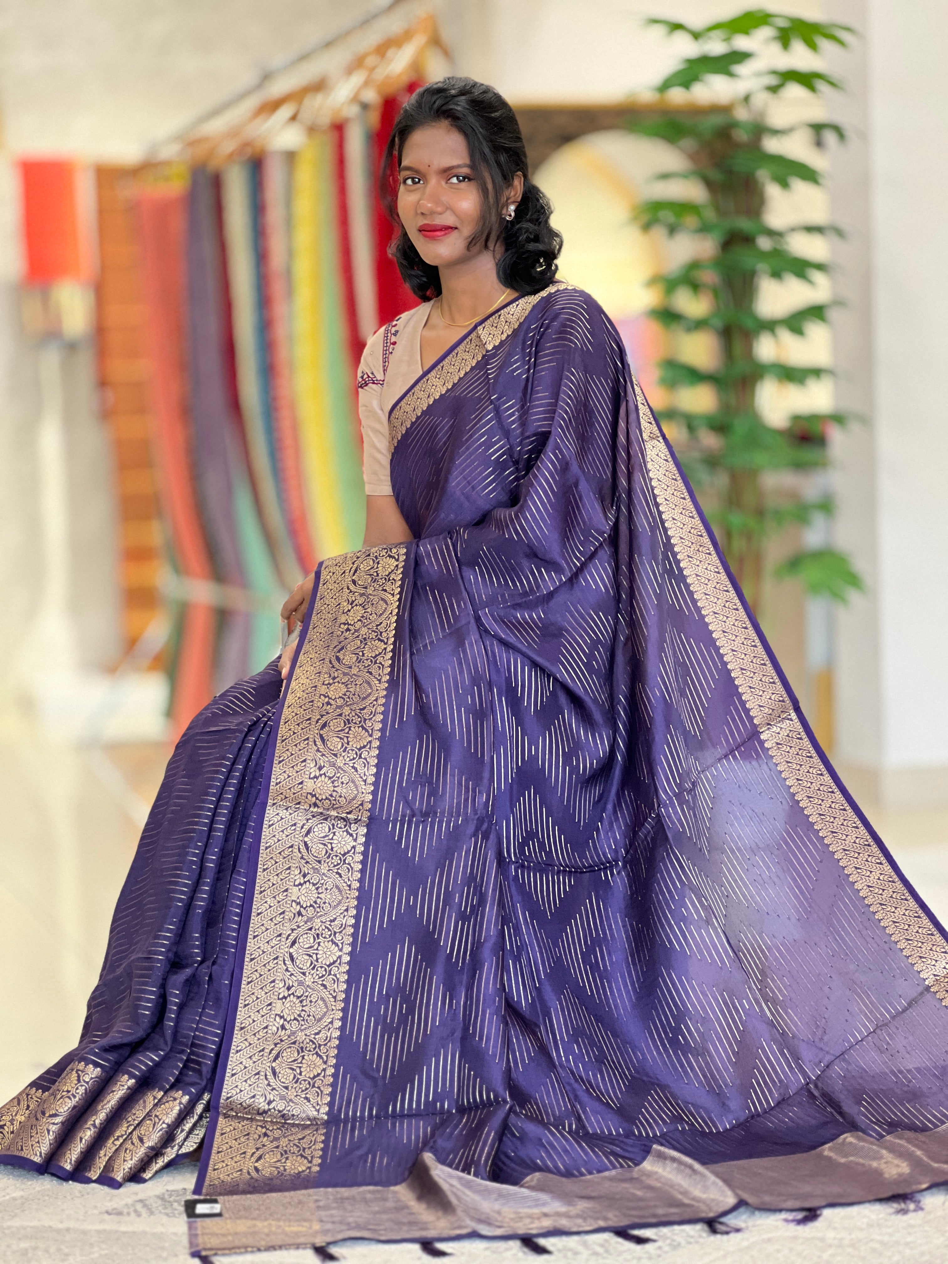 Diagonal Stripe Weaving Warm Silk Saree | SHC181 – Aham Designer Boutique