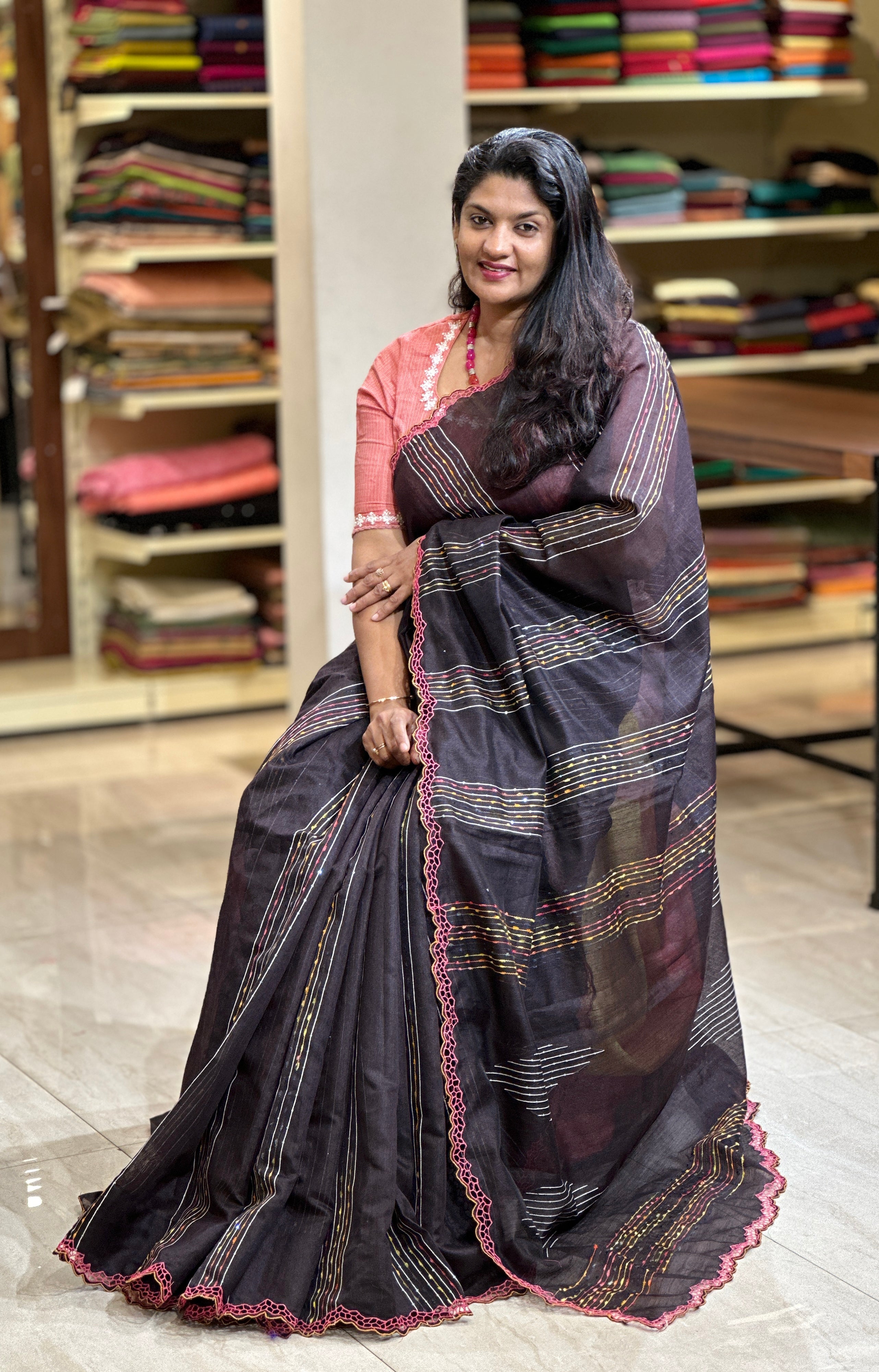 Kesiya Weaved Twine Cutwork Border Detailed Bhagalpuri Saree | TC346 ...