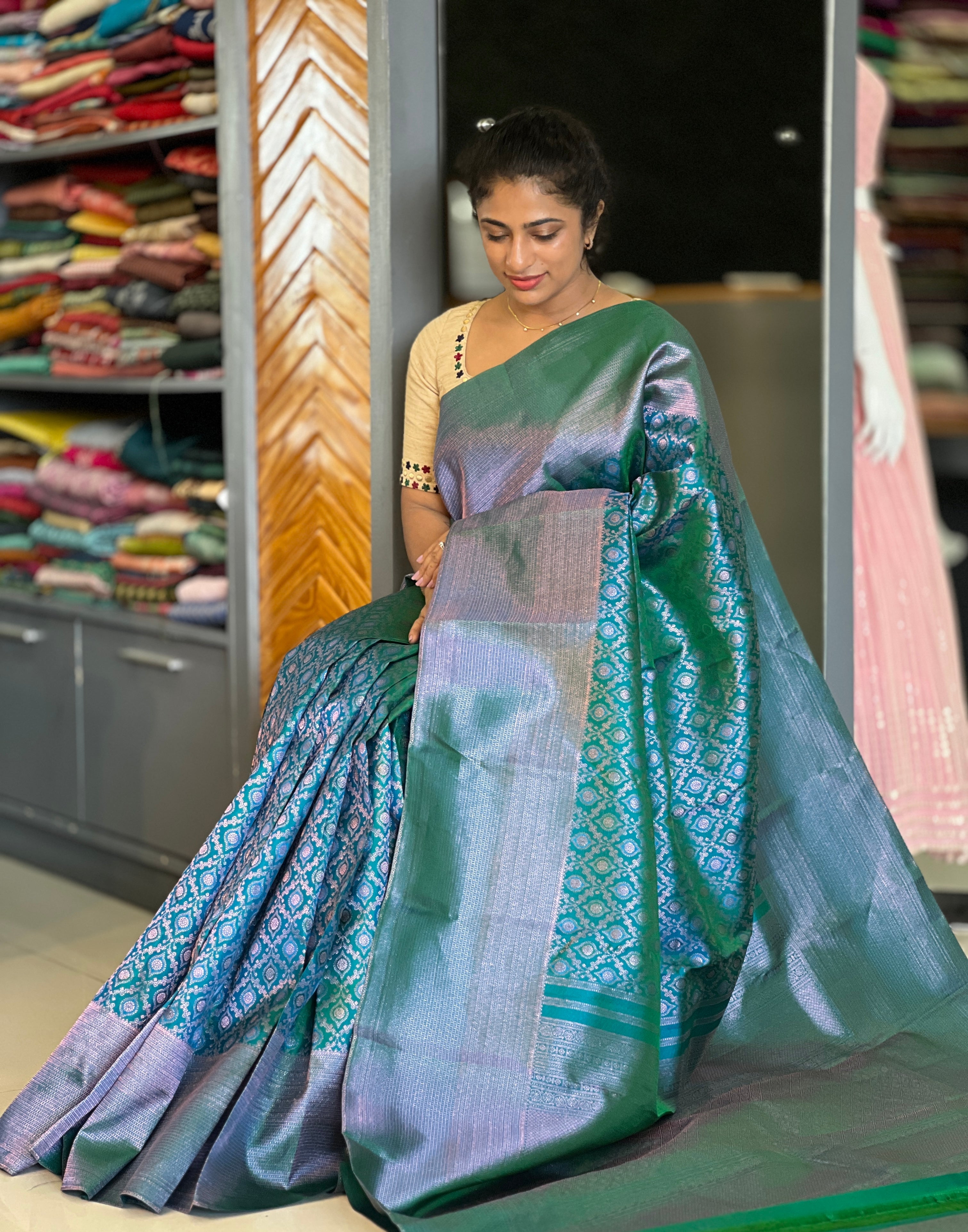 Meenakari Weaving Pattern Kanchipuram Saree | BAS111 – Aham Designer ...