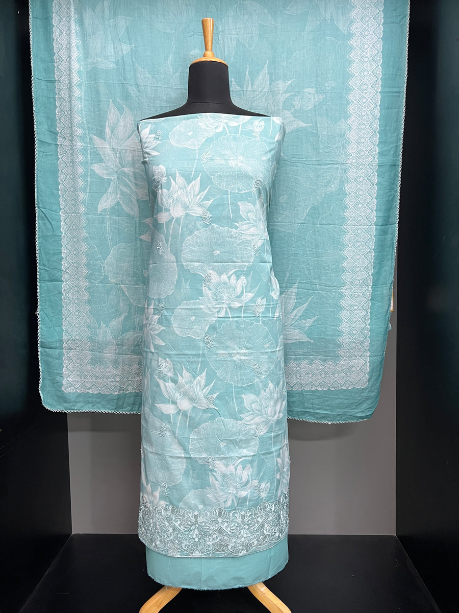 Digital Print With Machine Embroidery Detailed Cotton Salwar Set | SW2